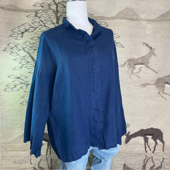 bryn Walker | Tops | Bryn Walker Navy Oversized Linen Button Down ...